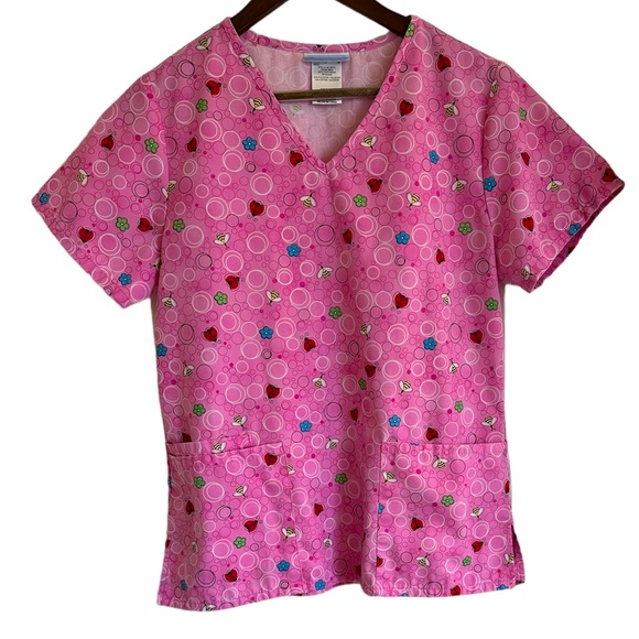 SB Scrubs | Tops | Sb Scrubs Pink Ladybug Bumblebee Flower Nurse Smock ...